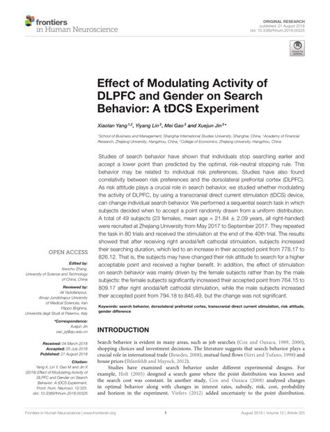 Pdf Effect Of Modulating Activity Of Dlpfc And Gender On Search