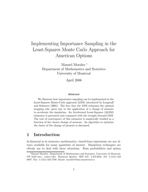 Pdf Implementing Importance Sampling In The Least Squares Monte Carlo