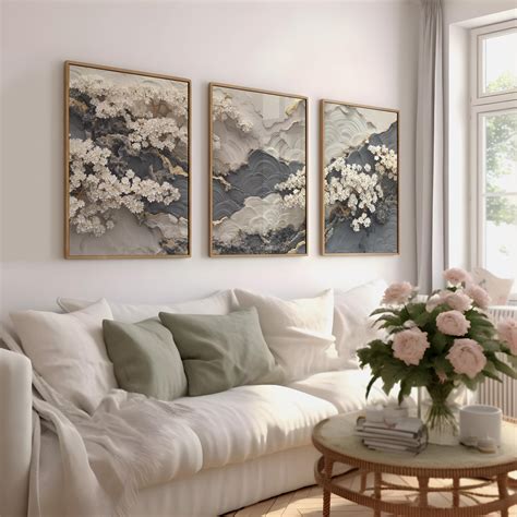 3 Piece Floral Abstract Artpiece Abstract Triptych Art Modern Set Of