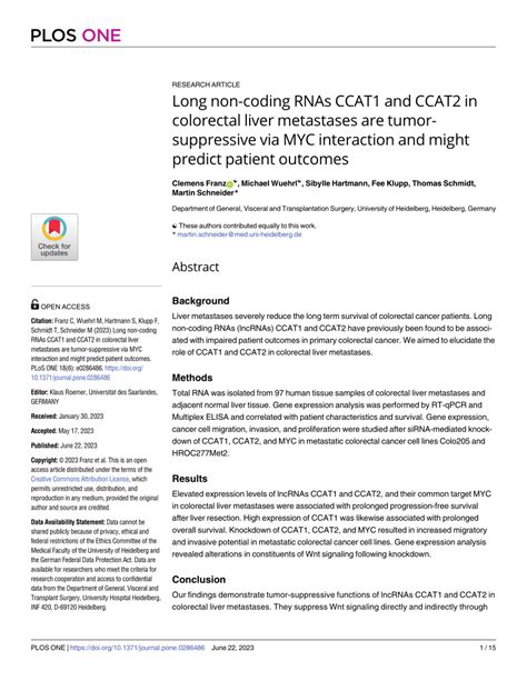 Pdf Long Non Coding Rnas Ccat1 And Ccat2 In Colorectal Liver Metastases Are Tumor Suppressive