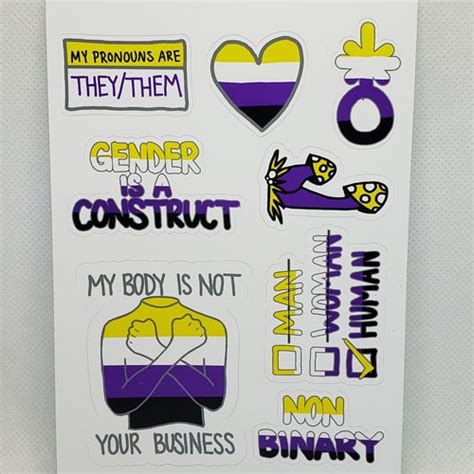Non Binary Pride Sticker Lgbtq Kawaii Cat Sticker For Etsy