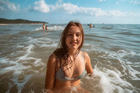 A Teenage Girl In A Swimsuit At The Sea Portrait Of A Teenage Girl In A