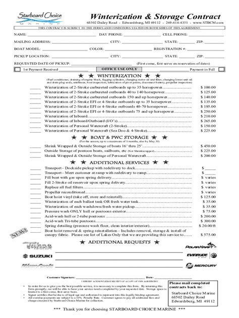 Fillable Online Winterization And Storage Contract Fax Email Print Pdffiller