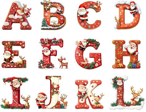 Christmas Alphabet Clipart Bundle Festive Holiday Letters A Z Png