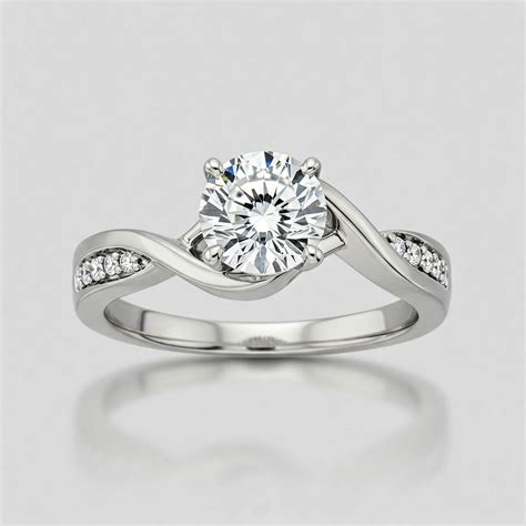 Swirl Bypass Twisted Wedding Ring Solitaire With Accent Engagement Ring Round Cut Moissanite