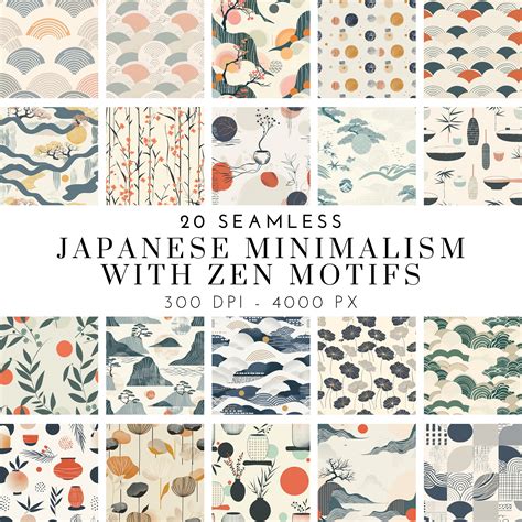 Japanese Zen Pattern Collection Seamless Digital Paper Pack Minimalist