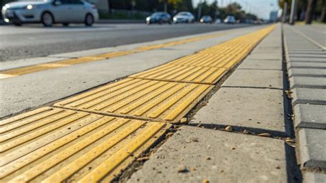 Close Up Of Yellow Tactile Paving For Blind Pedestrians On City