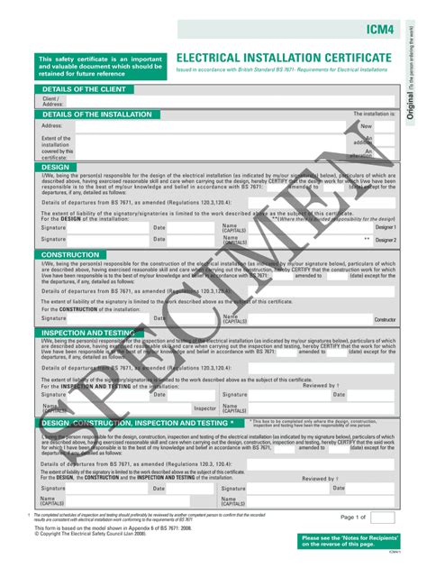 Electrical Installation Certificate Template