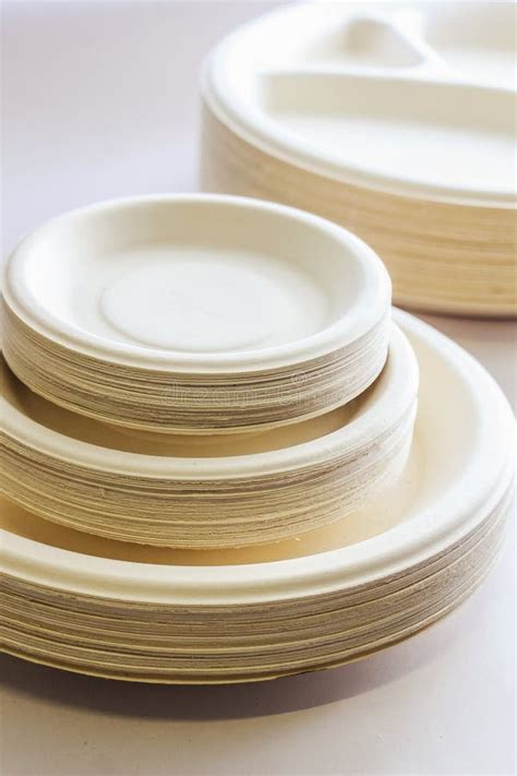 Stack Of Recycled Paper Plates Biodegradable Cutlery For Events And