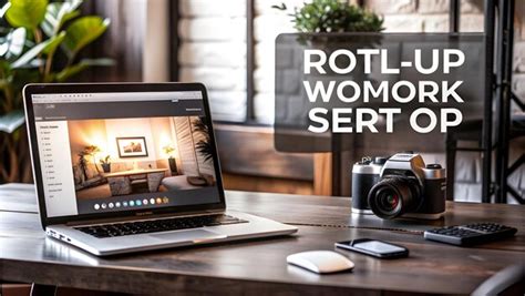 Modern Remote Work Setup With Monitor And Notebook In Border Frame Camera Pans Over Sleek Layout