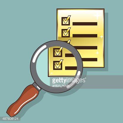 Golden Checklist Magnifying Glass Zoom Vector Stock Vector Royalty