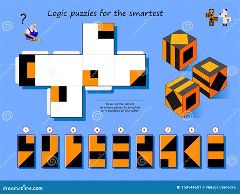 Logical Puzzle Game For Smartest Draw All The Details On Empty Places In Template So It Matches