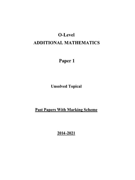 o level add math p1 pdf