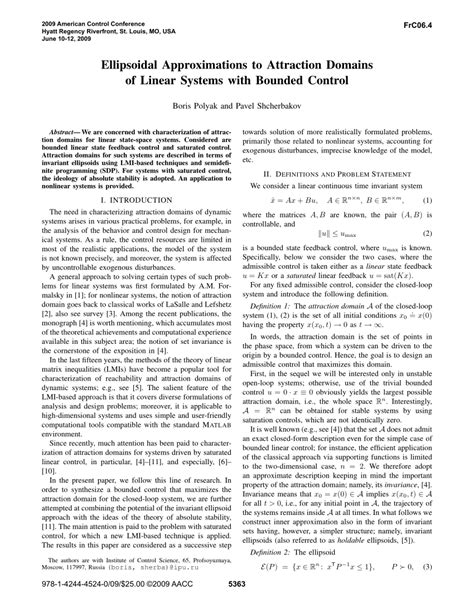Pdf Ellipsoidal Approximations To Attraction Domains Of Linear Systems With Bounded Control