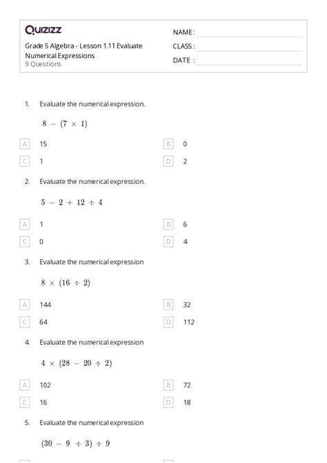 50 Factoring Expressions Worksheets For 5th Year On Quizizz Free