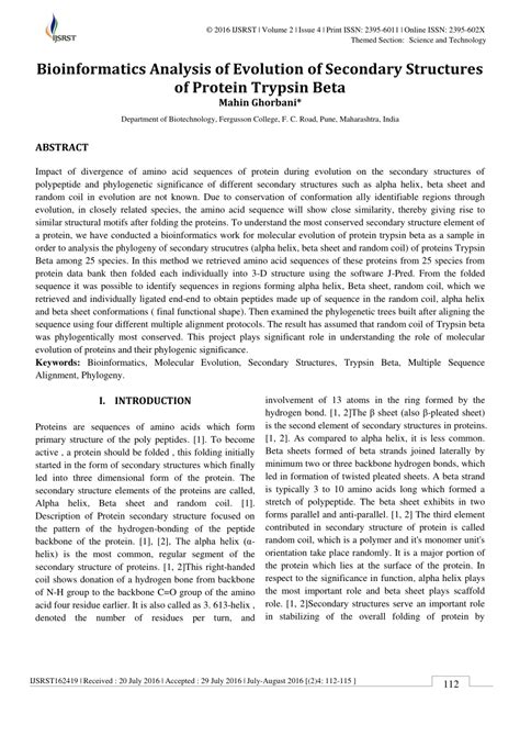 Pdf Bioinformatics Analysis Of Evolution Of Secondary Structures Of Protein Trypsin Beta