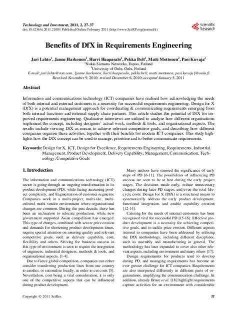 Pdf Benefits Of Dfx In Requirements Engineering