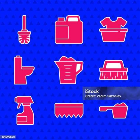 세정 분말 스폰지 청소용 브러쉬 청소 스프레이 병 변기 그릇 셔츠와 브러시 아이콘이 있는 분지 벡터 T 셔츠에 대한 스톡 벡터 아트 및 기타 이미지 Istock