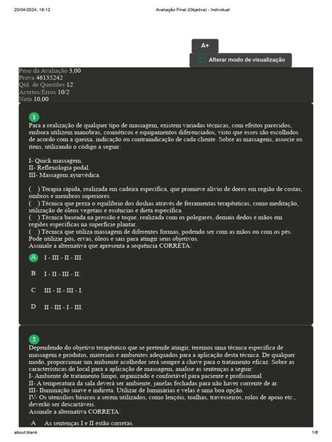 Avaliação Final Objetiva Individual Download Grátis Pdf Spa Massagem