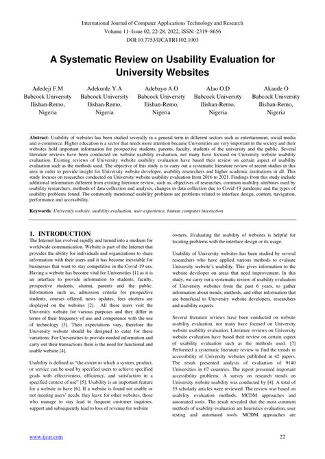 Pdf A Systematic Review On Usability Evaluation For University Websites