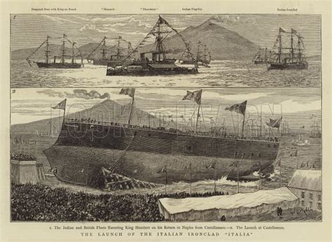 The Launch Of The Italian Ironclad Italia Stock Image Look And Learn
