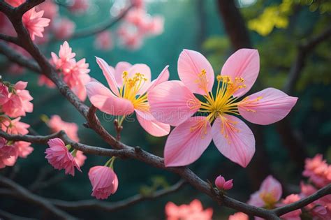 Cherry Blossom Sakura Flower On Blue Sky Background Ai Generative