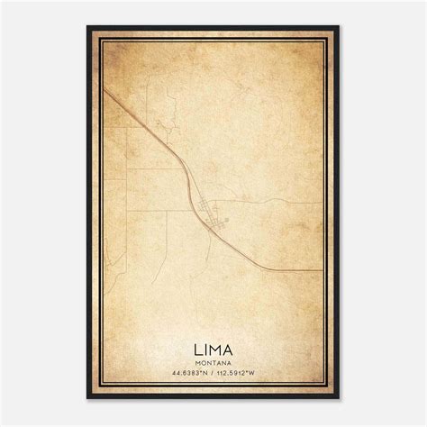 Vintage Lima Montana Map Poster Lima Mt City Road Wall Art Print Custom Maps And Posters