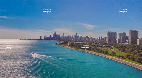 Aerial View Of Lake View With Chicago Skyline In The Background