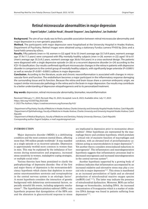 Pdf Retinal Microvascular Abnormalities In Major Depression