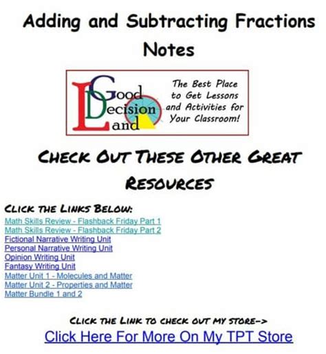 Math Notes Adding And Subtracting Fractions By Kenneth Hynes Tpt