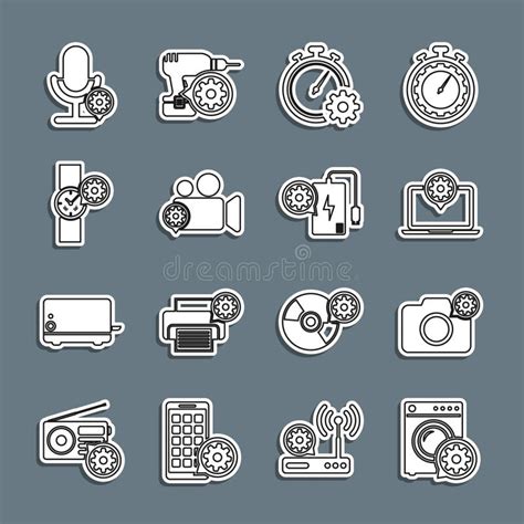 Set Line Washer Setting Photo Camera Laptop Time Management Video