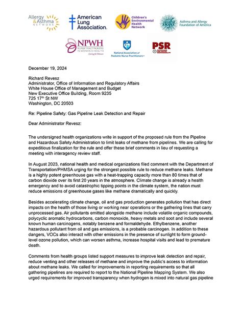 Letter Omb Phmsa Methane Rule Physicians For Social Responsibility