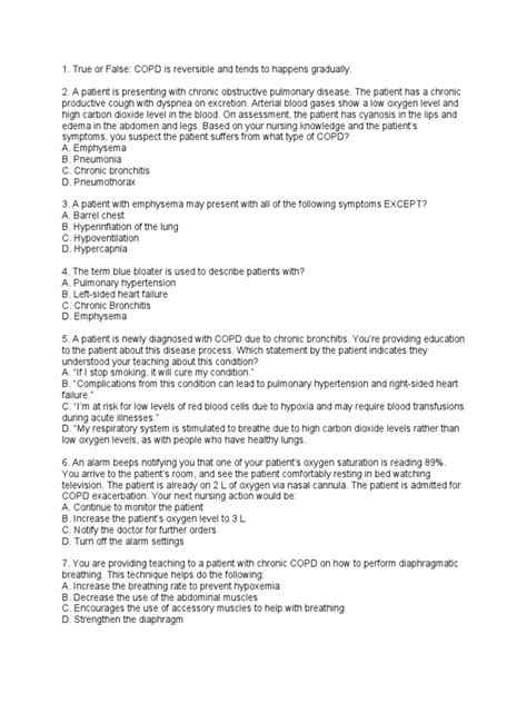 Copd Practice Questions Pdf Chronic Obstructive Pulmonary Disease Hypoxia Medical