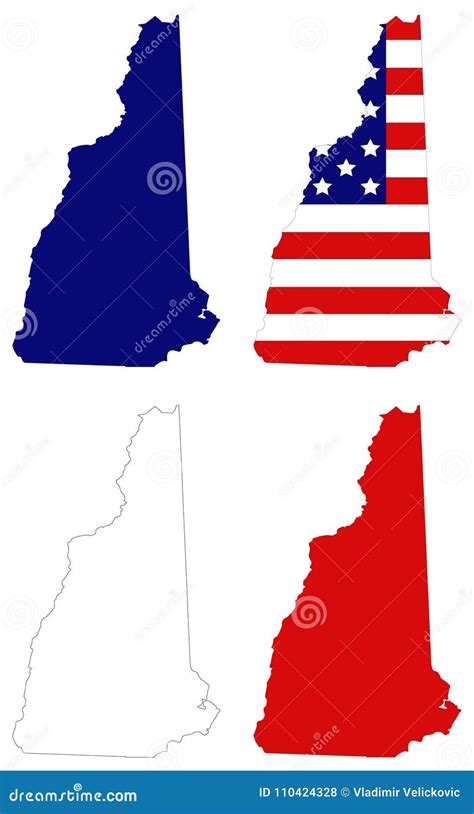 New Hampshire Map With Usa Flag State In The New England Region Of
