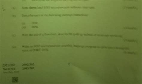 A State Three Intel 8085 Microprocessor Software Interrupts B Describ