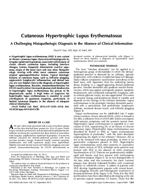 Pdf Cutaneous Hypertrophic Lupus Erythematosus A Challenging