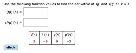 Solved Use The Following Function Values To Find The