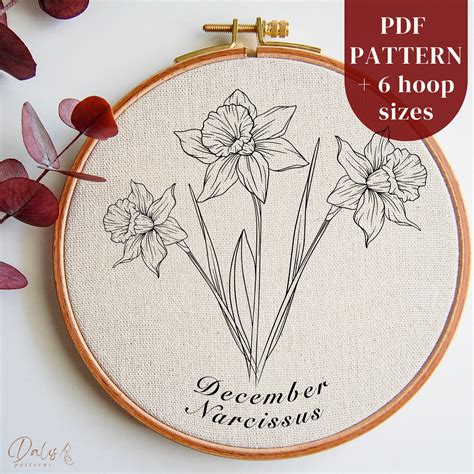 Narcissus Diy Hand Embroidery Design December Birth Month Flower