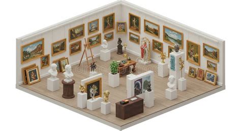 Isometric Pixel Art Of A Vibrant And Nostalgic Art Gallery With Diverse