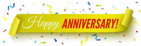 Premium Vector Happy Anniversary Yellow Ribbon With Confetti
