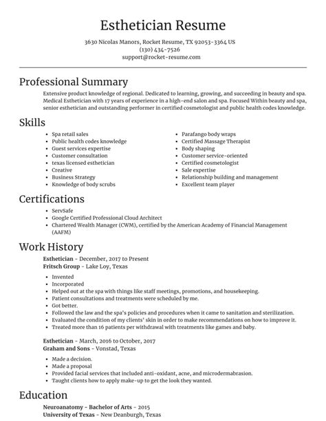 Esthetician Resume Templates Free