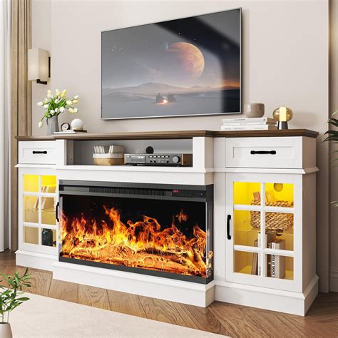 Oneinmil 70 Fireplace Tv Stand With 3 Sided Glass Electric Fireplace