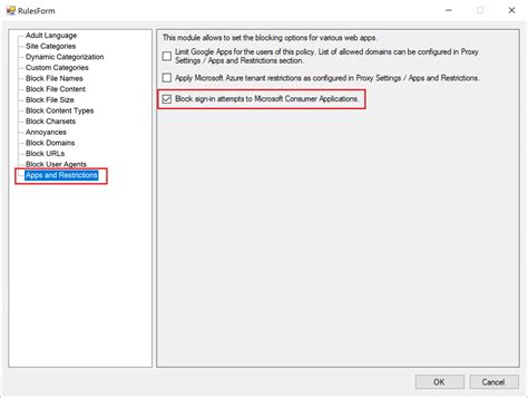 Microsoft Consumer Accounts Web Filtering Proxy