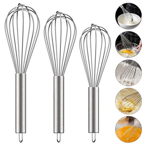 Whisks For Cooking 3 Pack Stainless Steel Whisk For Blending Whisking Beating And Stirring