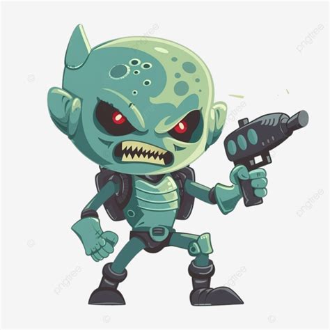 Angry Alien With Blaster Semi Flat Color Character Cartoon Character