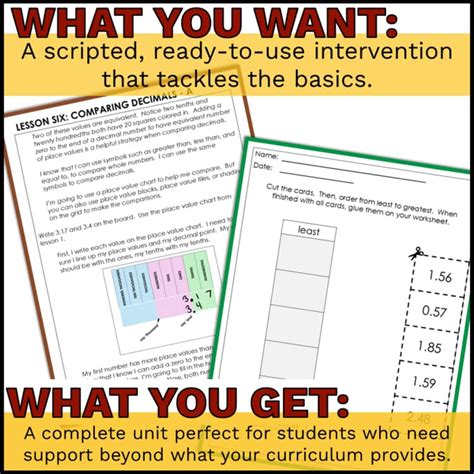 4th Grade Decimals Special Education Intervention Math Comparing Decimals