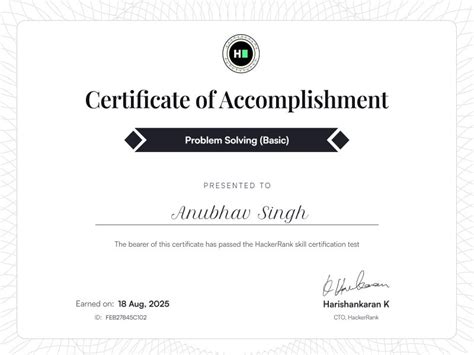 Earned Problem Solving Basic Certification From Hackerrank Anubhav Singh Posted On The Topic