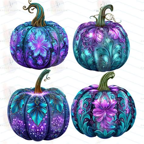 28 Png Teal Purple Pumpkins Clipart Fall Autumn Pumpkin Illustrations