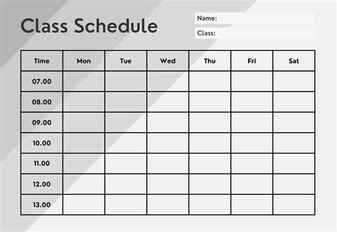 Printable Weekly Class Schedule Template