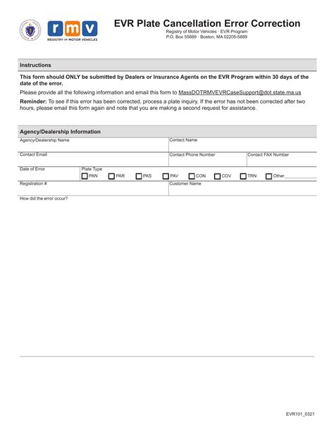 Mass Rmv Evr Plate Cancellation Error Correction Forms Docs 2025